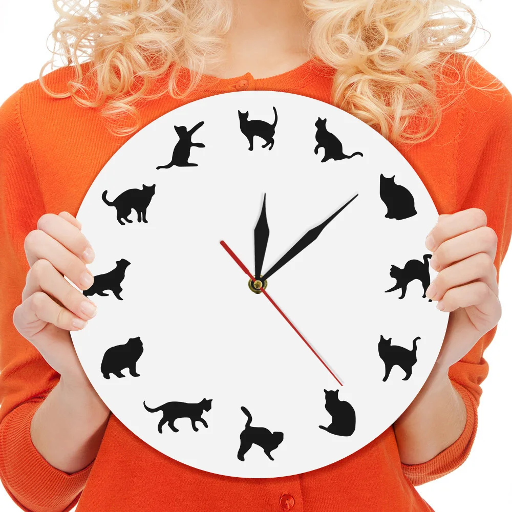 Cat-Wall-Clock-12-Black-Kitty-Decorative-Wall-Clock-Modern-Cats-Clock ...