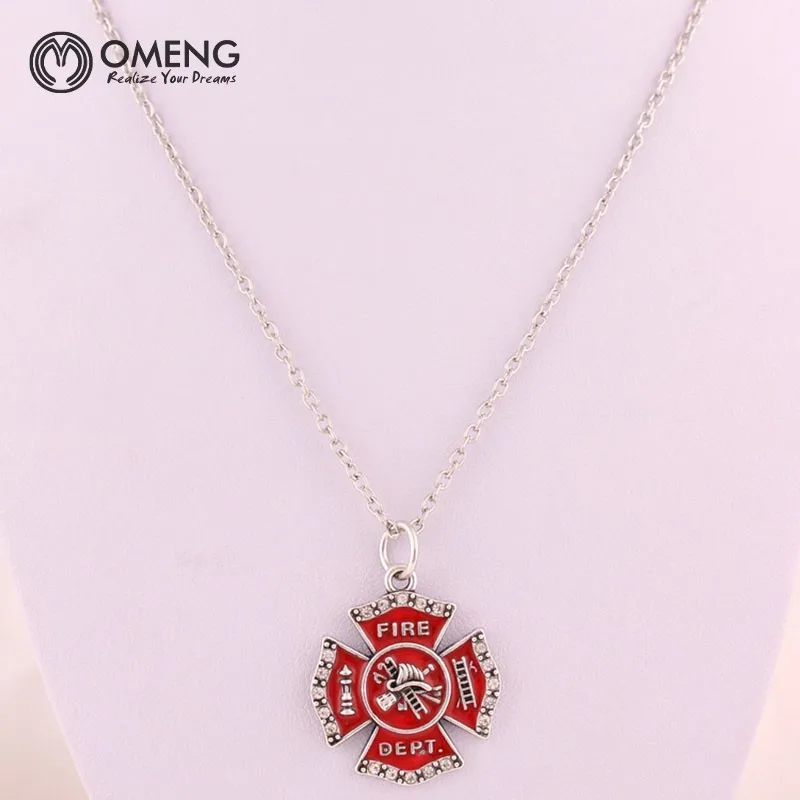OMENG my shape Firefighter Red Enamel Cross Pendant Fire Dept Necklace ...