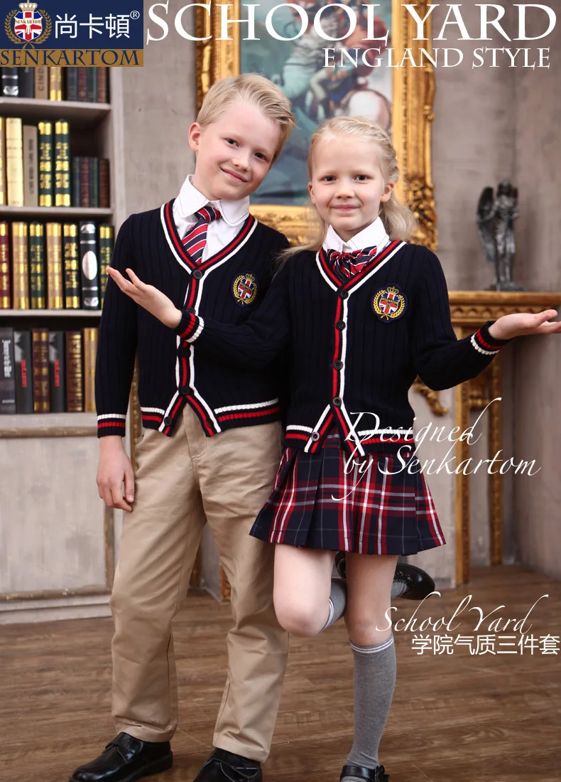 Free shipping 100%cotton school uniform sweater cardigan,kids winter ...