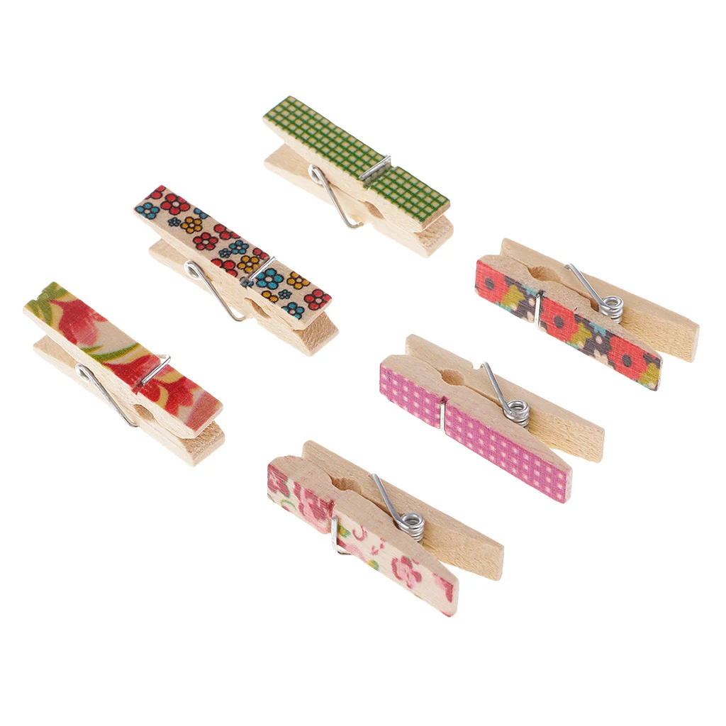 50pc Wedding Party Hanging Ornaments Clips Patterned Wooden Clips Mini ...