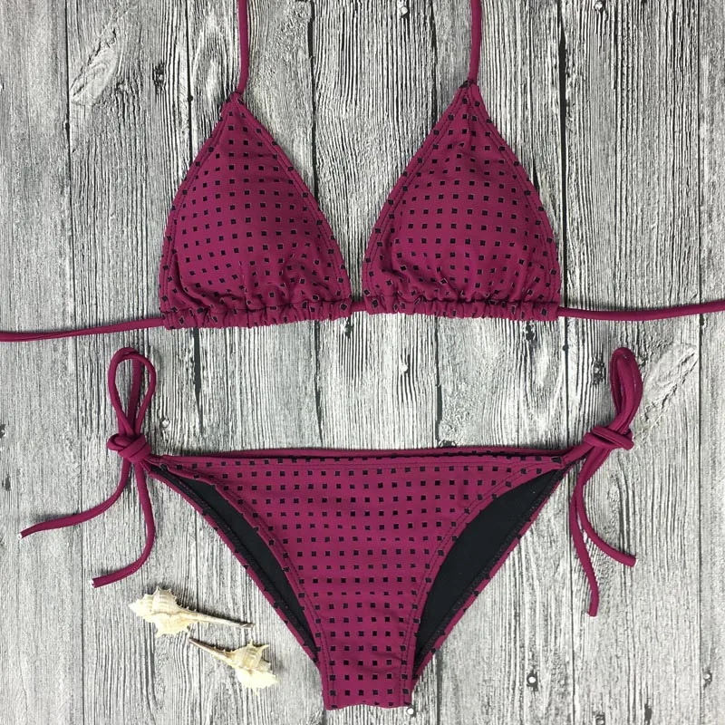 Topmelon Solid Women Swimsuit Bikini Set Pad Wire Free Swimwear Bandage