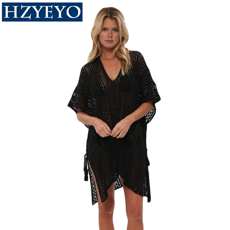 Hzyeyo See Through Sheer Sexy Women Swimwear Dress Crochet Cover Ups