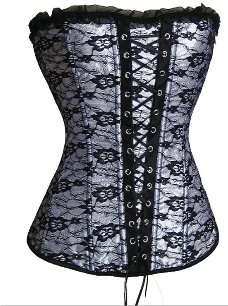 New Sexy Satin Boned Lace Up Corset Bustier+G String Colors Underbust ...