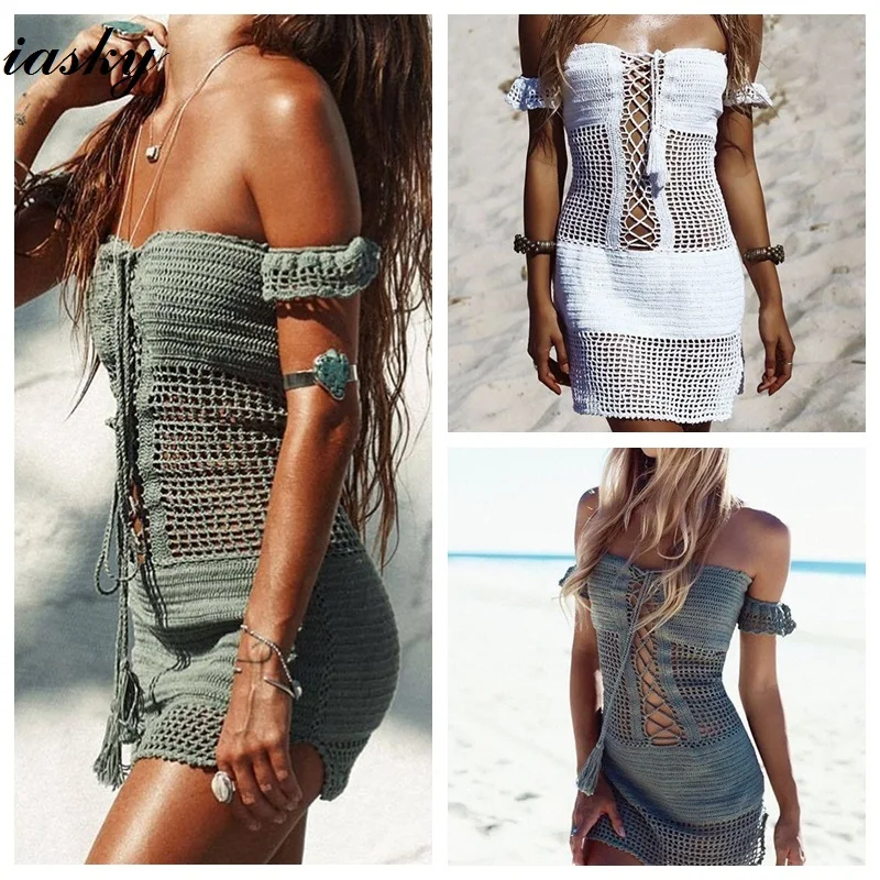 IASKY 2018 New Off Shoulder Beach Cover Ups sexy women knitting Bikini ... IASKY 2018 New Off Shoulder Beach Cover Ups sexy women knitting Bikini ...