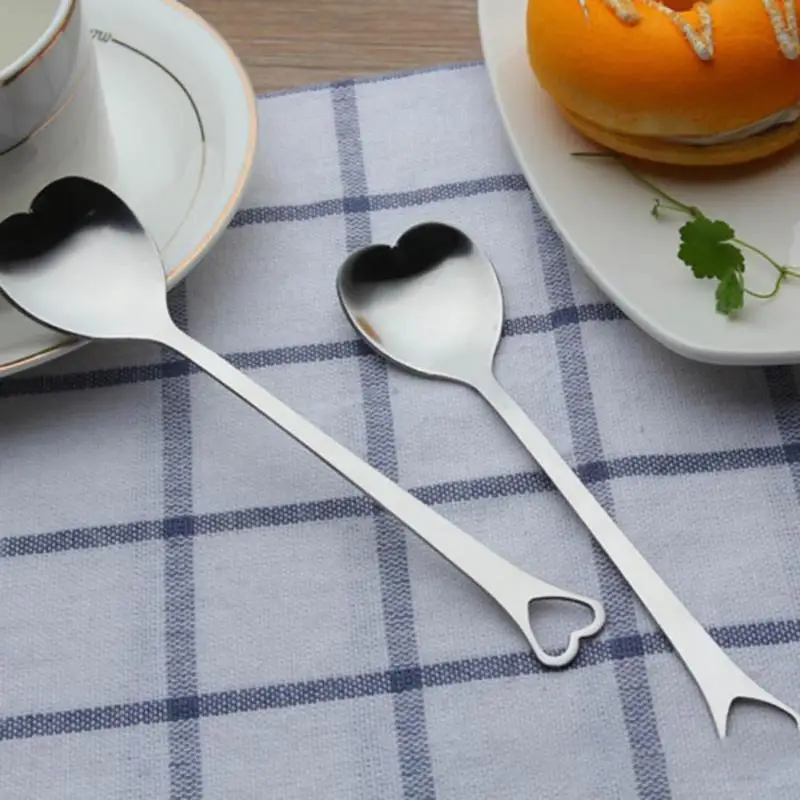 4pcs Stainless Steel Tea Coffee Spoon Heart Shape Ice Cream Dessert ...