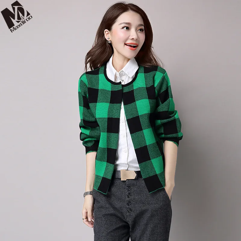 MAXDIROO Women Plus Size 3XL Sweater Cardigans Women Korean Style Plaid ...