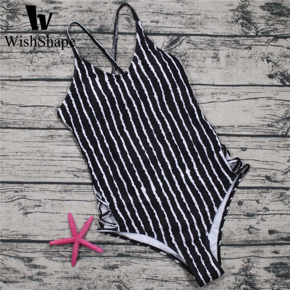 Sexy Striped Swimwear Women Push Up One Piece Swimsuit Female Bathing