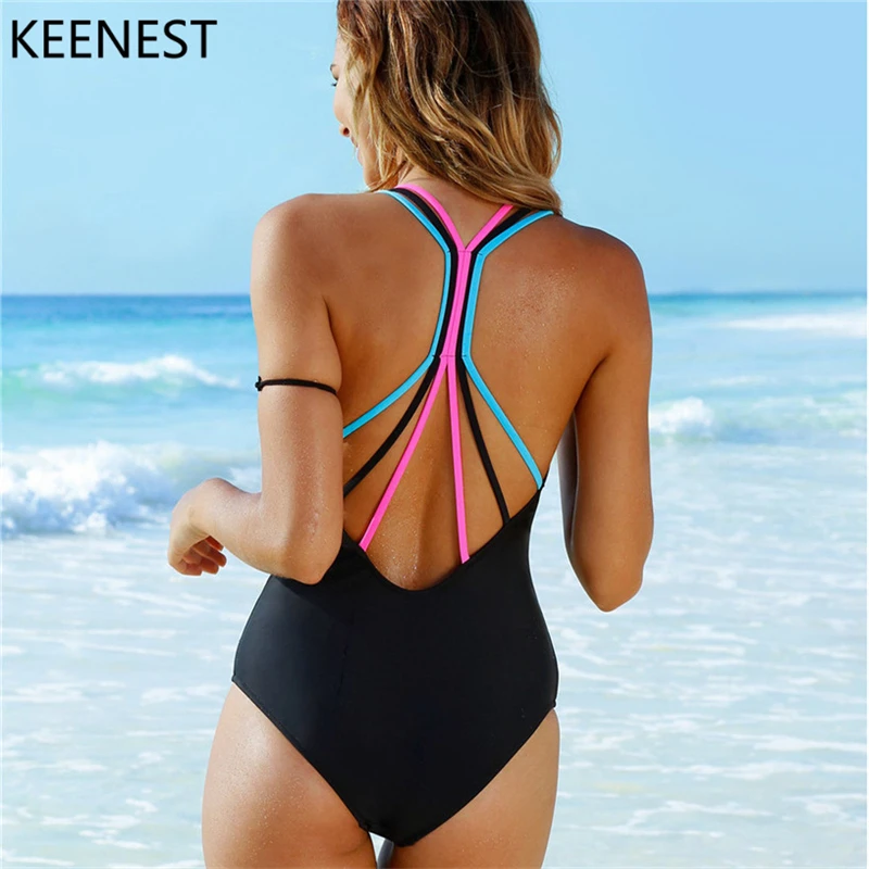 Keenest Solid One Piece Swimsuit Women Push Up String Swimwear Bandage