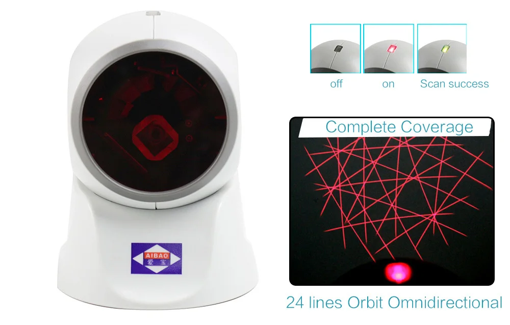 Pt-30 Aibao 24 Lines Orbit Omnidirectional Laser Barcode Scanner Usb ...