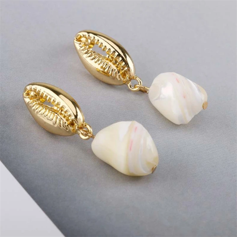 BOAKO Bohemian Spiral Conch Shell Earrings Handmade Beach Wedding Long ...