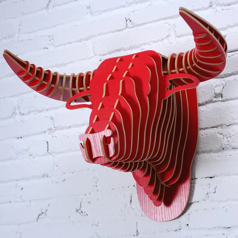 DIY wood bull head hanging on the wall family coffee hotel restaurant ...