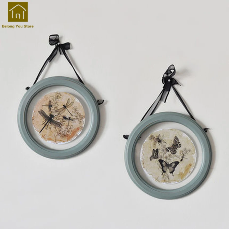 Iron Round Decorative Painting Frame Solid Wooden Wood Vintage Picture ...