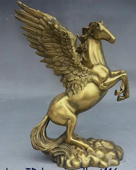 10" Greek Mythology Pegasus Rise Up Fly Wings Fine Horse Brass Success ...