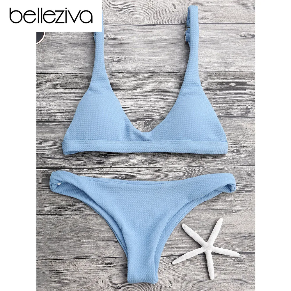 Belleziva New Sexy Bikinis Women Swimsuit Solid Bathing Swim Suit
