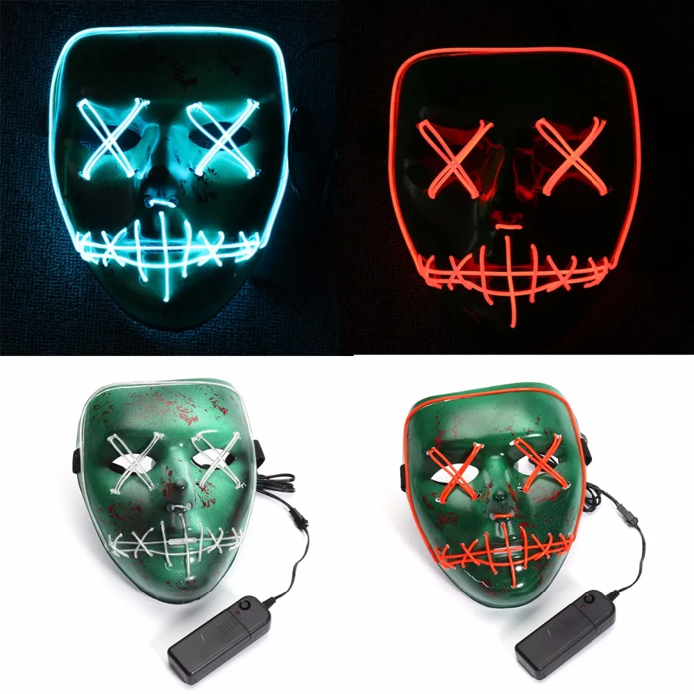 LED Light Up Skull Mask Human Skeleton Scary Fancy Dress Up DJ Party ...