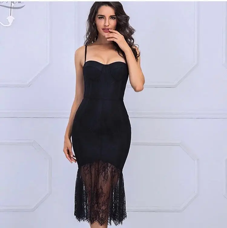 Shine Beauty 2018 New Fashion Slim Sexy Strap And Calf Lace Bandage Dress