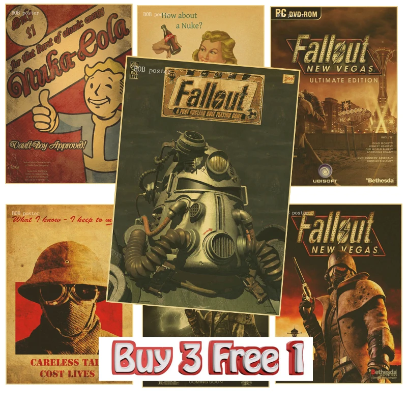 Retro poster Fallout 3/4 Game Poster boys' room wall decoration Kraft ...