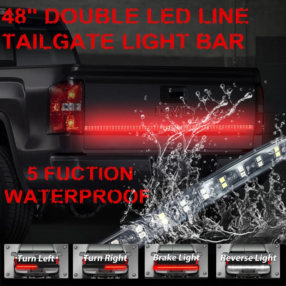 48 Inch 2 Row LED Truck Tailgate Light Bar Strip Red/White Reverse Stop ...