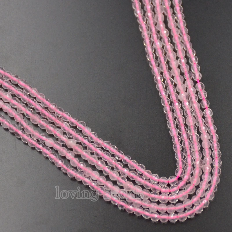 5strands Lot 2mm 3mm Faceted Natural Rose Quart Z Gem Stones Round