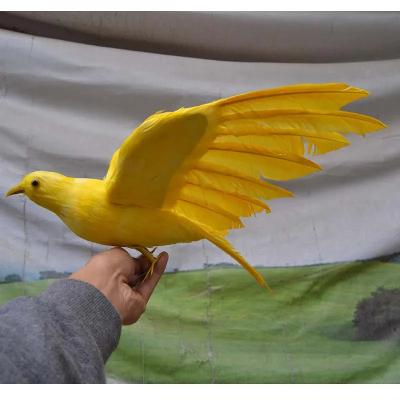 beautiful simulation bird model plastic & furs wings yellow model gift ...