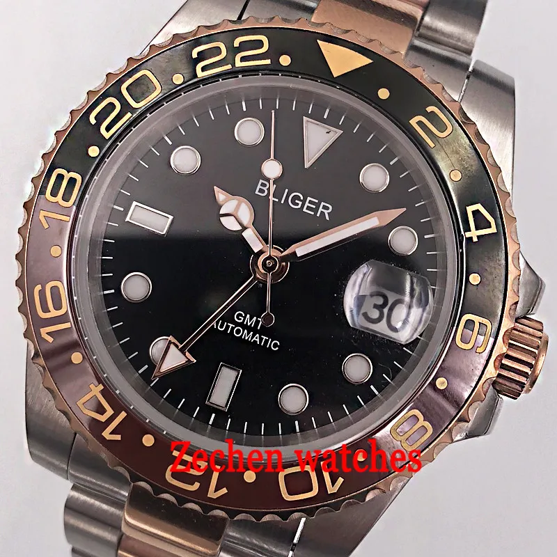40mm bliger white dial GMT ceramic Bezel sapphire glass automatic mens ...