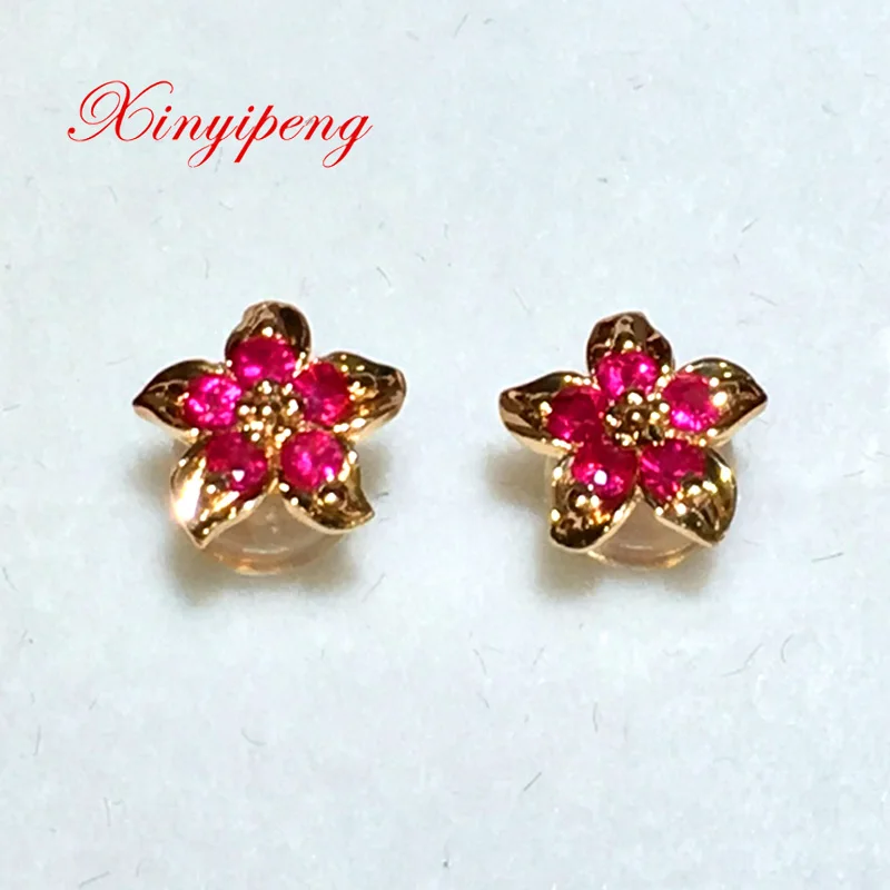 Xin-yi-peng-pendientes-de-tuerca-de-rub-natural-con-incrustaciones-de ...