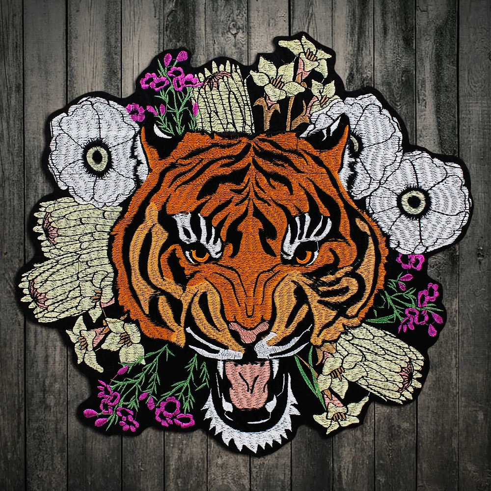 1piece Embroidery Fashion Cool Big Large Yellow Tiger Flowers Patch ...