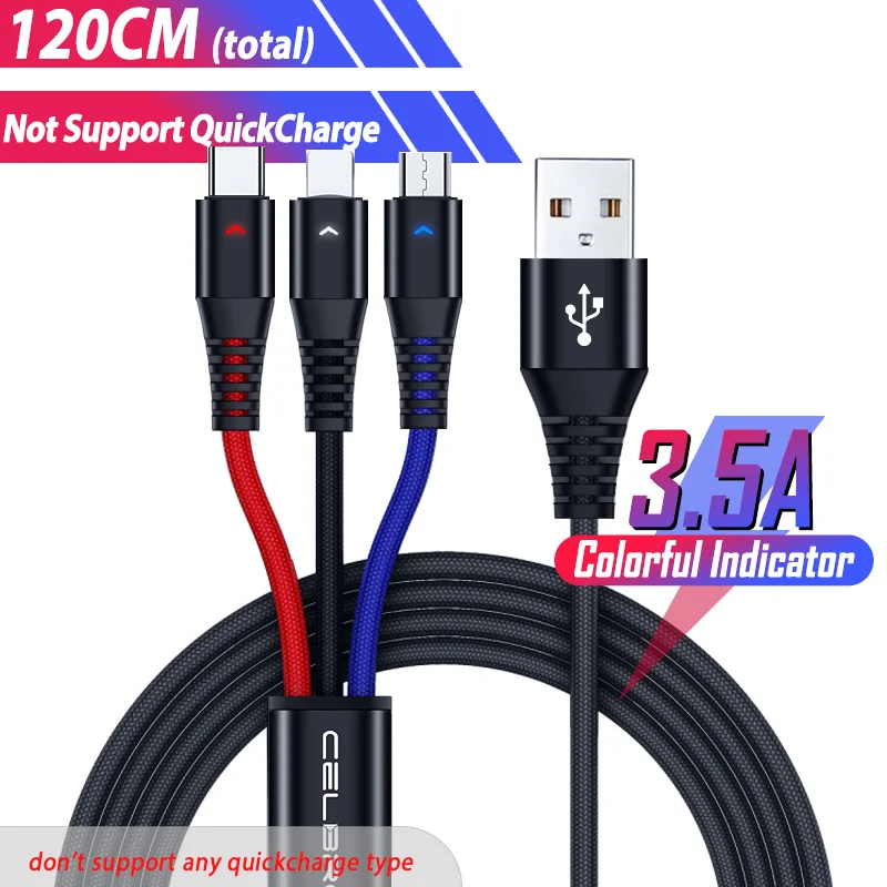 3 в 1 mi cro Usb мульти зарядный кабель Led type C Usb 3в1 Tipo C зарядный Шнур кабель для Xiao ...