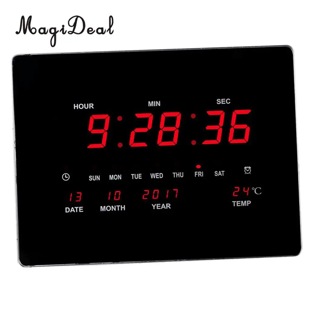 US Plug in LED Digits Night Mode Wall Electronic Desk Clock Office ...