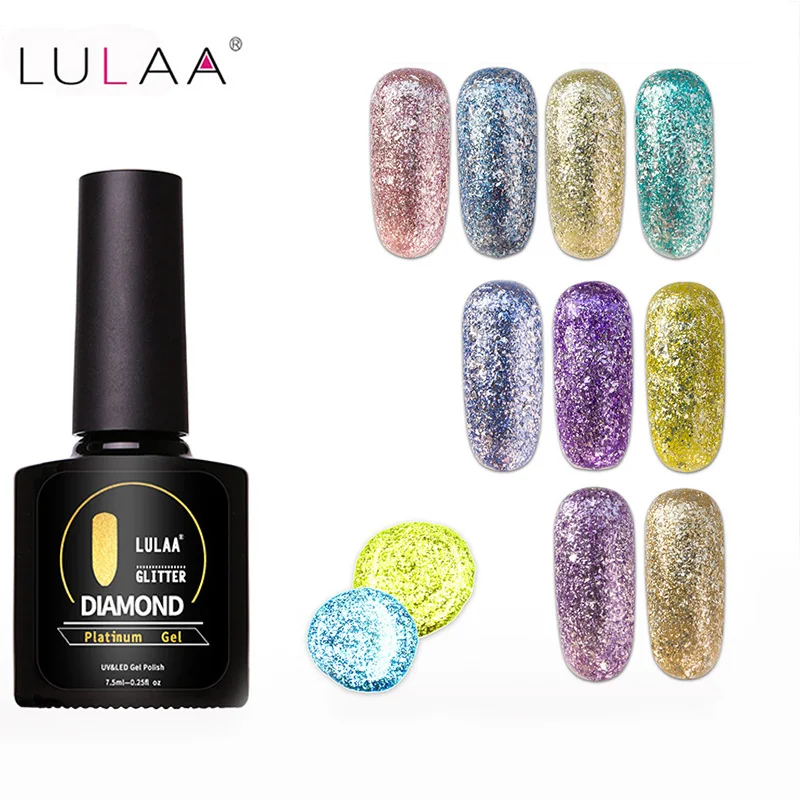 Lulaa Platinum Gel 7.5 ml 14 Colors Super Shining Effect Long term Nail ...