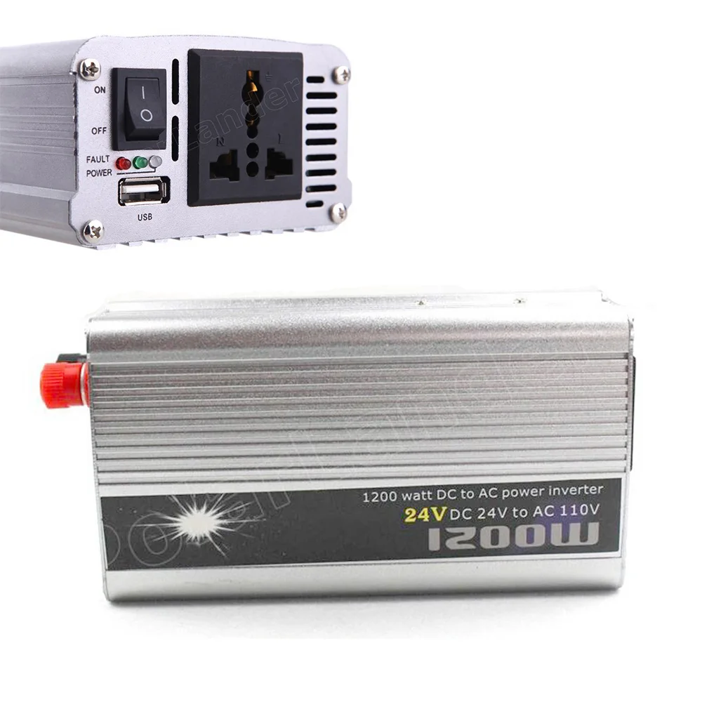 DC 24V to AC 110V power Inverter voltage transformer 1200W USB Auto Car ...