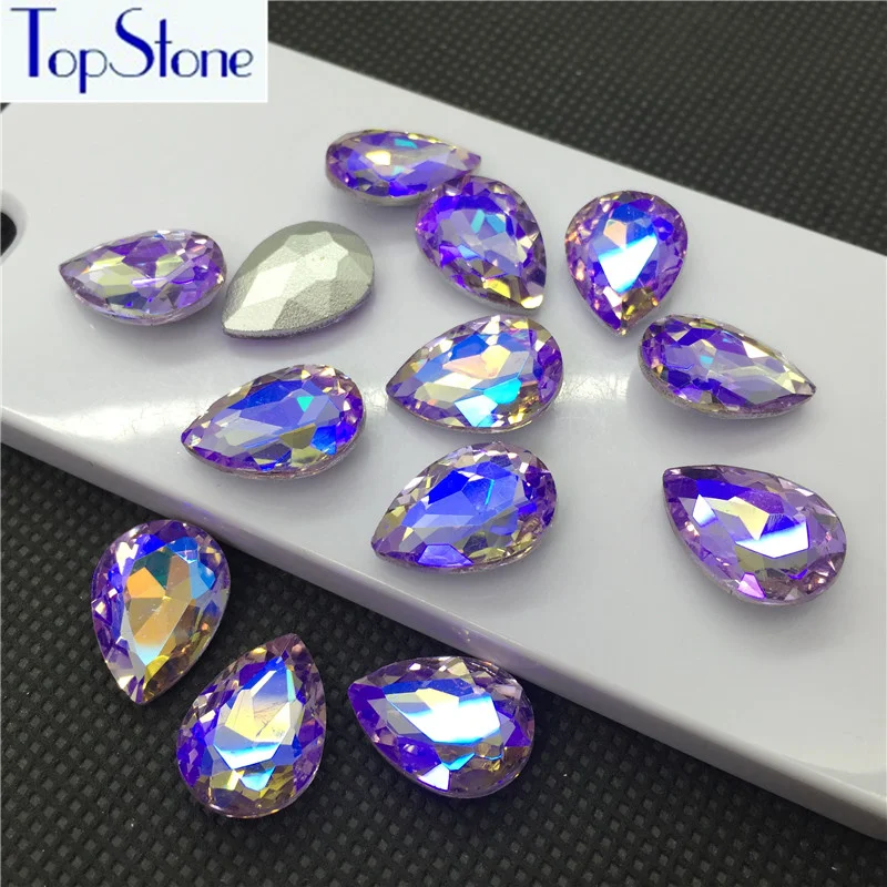 Violet AB Color Glass Crystal TEARDROP Pointed Back Rhinestone 6x10 ...