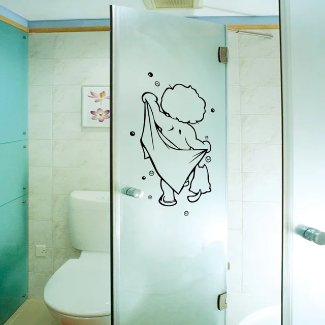 Cartoon Cute Kids Bathing Wall Stickers Glass Door Window Waterproof ...