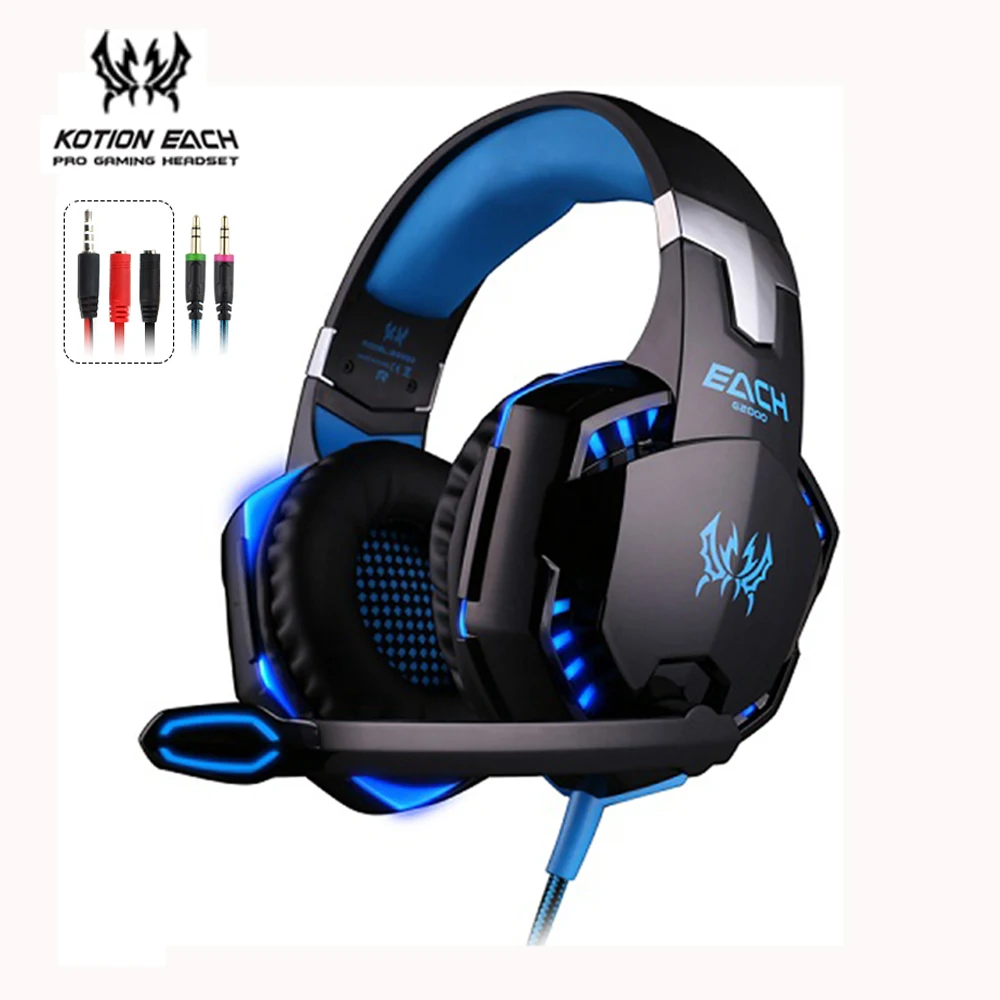 EACH G2000 KOTION Azul Luminosa Gaming Headset Fones De Ouvido Fones De ...