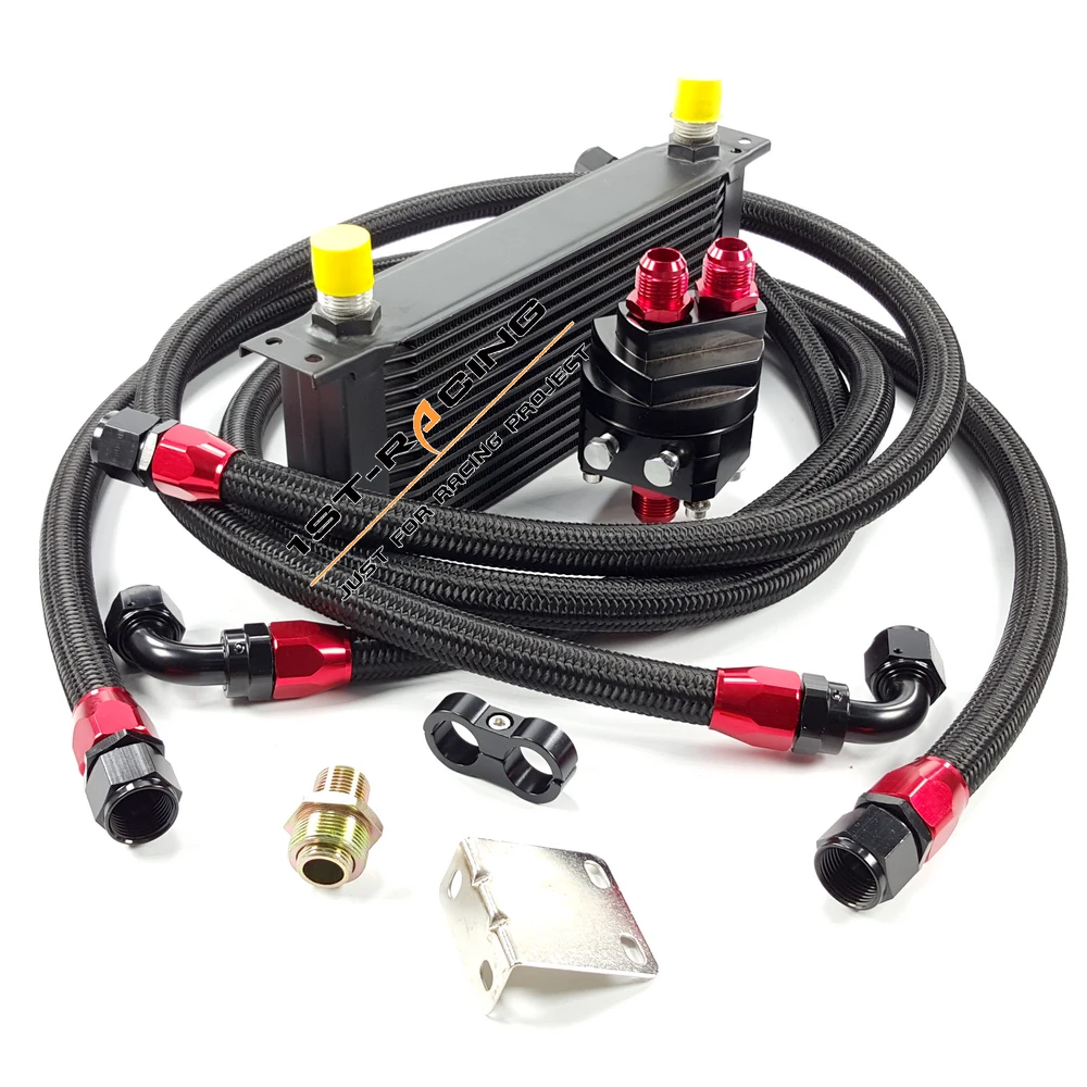 Universal 19 Rows 10 AN Aluminum Engine Transmission Oil Cooler BLACK ...