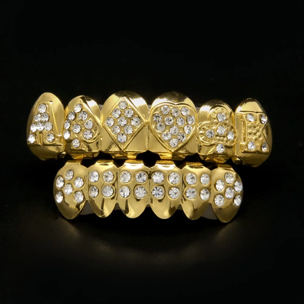 Hip Hop Bling Bling Iced Out Rhinestone Hip Hop Golden Cz Teeth Set