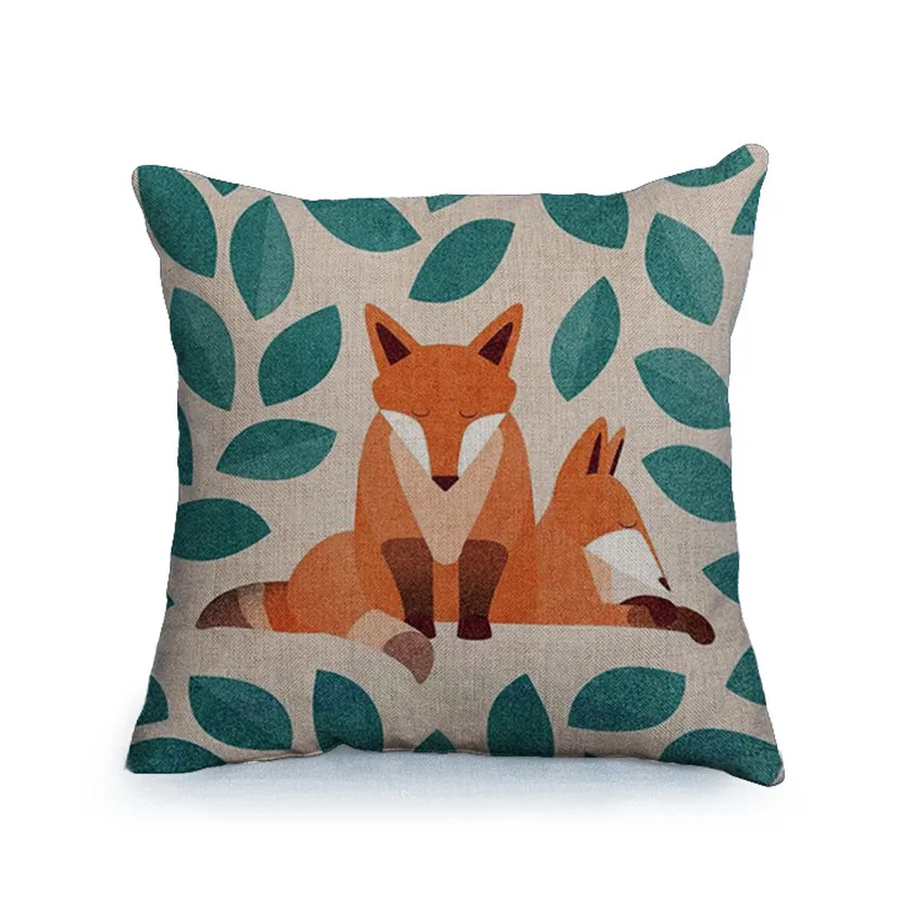 Red Fox Hand Painted Cartoon Cushion Cover Animal Decorative Pillow ...