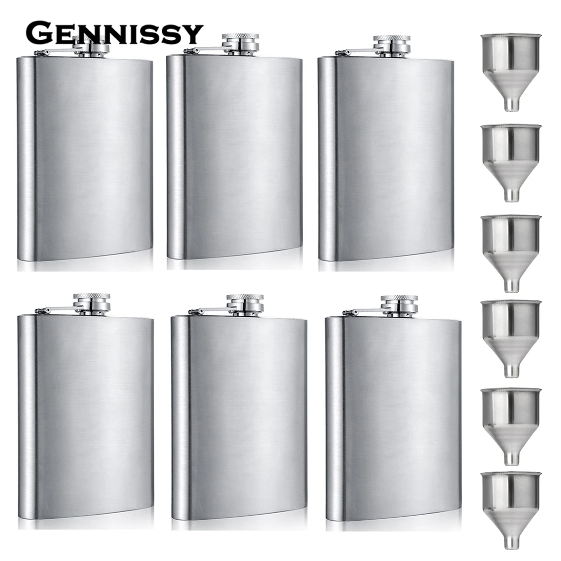 GENNISSY 50PCS/Set 5OZ TO 12OZ Hip Flask Classic Silver Stainless Steel ...