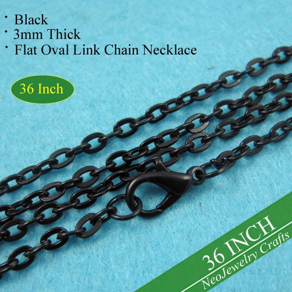 100 pcs 36 Inch Black Cable Chain Necklace, 3mm Oval Link Rolo Chain ...