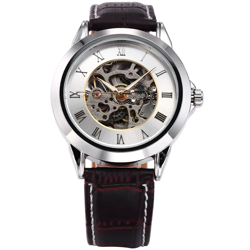 Shenhua Automatic Watch Leather Strap Mechanical Skeleton Steampunk ...