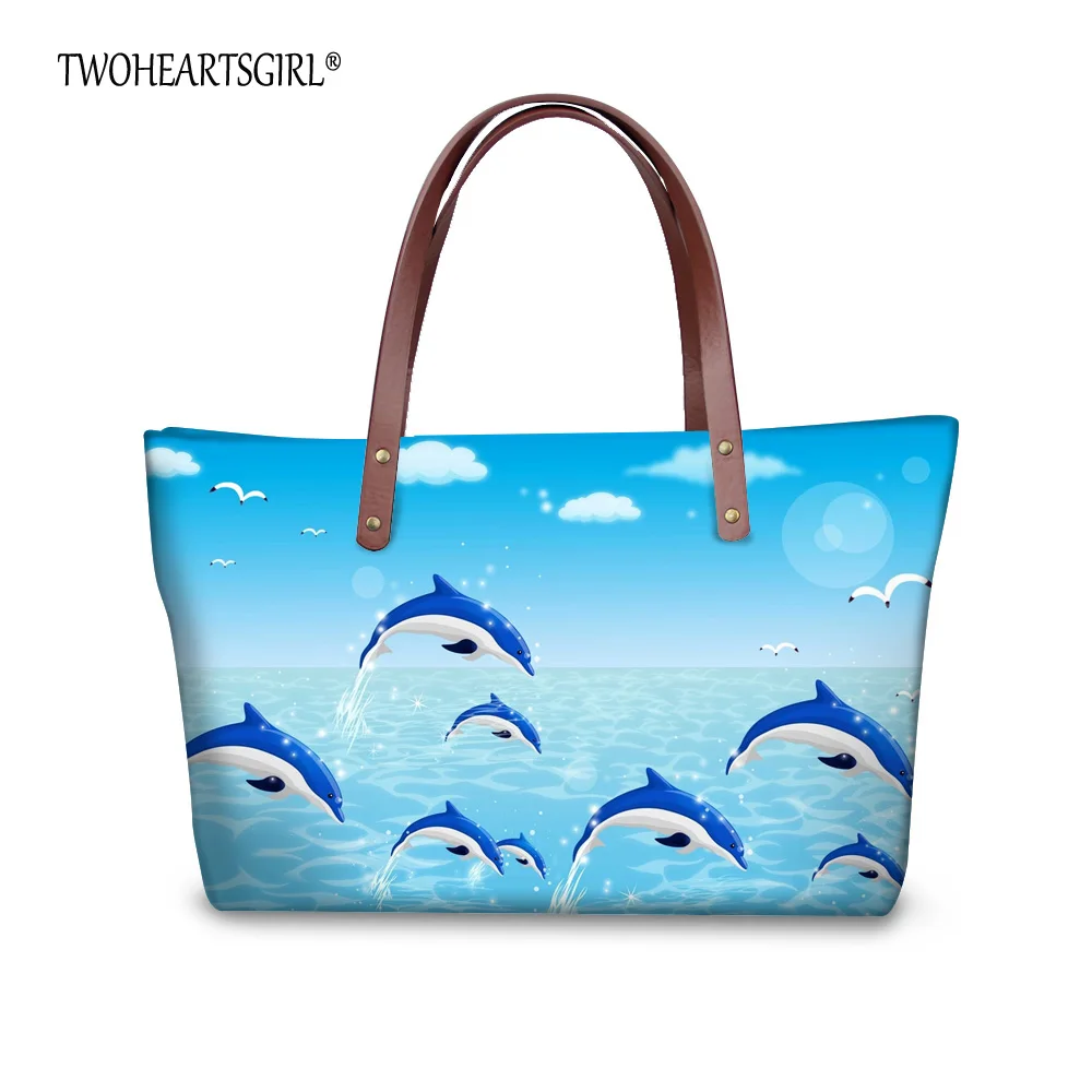 TWOHEARTSGIRL Neoprene Tote Bag Ocean Dolphin Women Handbag Casual ...
