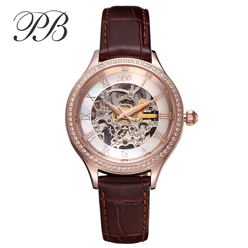 PB Brand Top Quality Austrian Crystal Ladies Automatic Mechanical ...