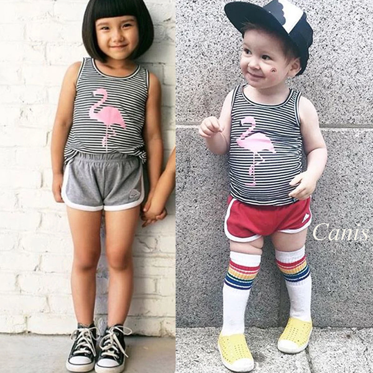 Nuevo en moda, camiseta sin mangas de algodón con estampado de flamencos para niños pequeños y ...