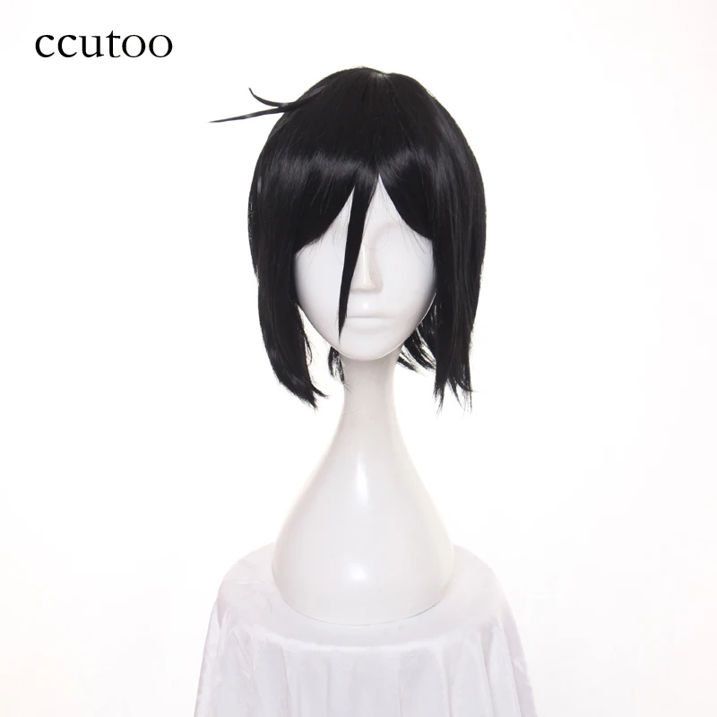 Ccutoo 짧은 검은 색 합성 머리 쿠로시 츠지 30cm 블랙 버틀러 세바스찬 마이클리스 코스프레 가발 내열 섬유