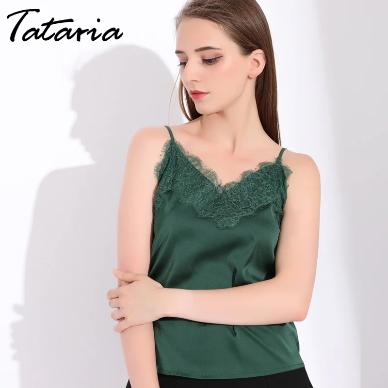 Tataria Silk Tank Tops For Women Silk Tops Lace Fashion 2020 Sleeveless ...