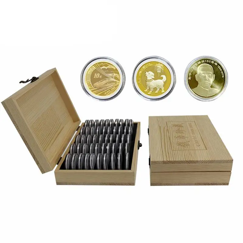 50Pcs Commemorative Coin Storage Boxes Round Coin Storage Solid Wooden ...