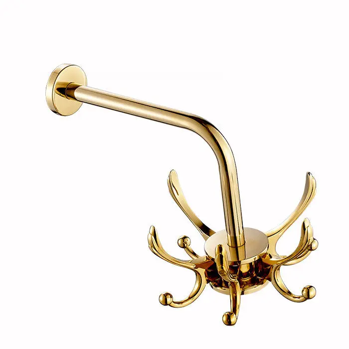 Wall Mounted Gold Coat and Hat Robe Hook Solid Metal, 5 Hangers Brass ...
