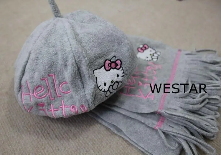 Купить дети привет Китти зима полиэфир флис берет шляпа и шарф комплект ...