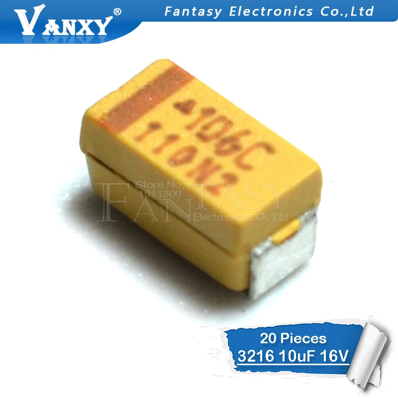 Smdタンタルコンデンサa 3216 10uf 16v 106 106c 20個|a capacitor|smd tantalum ...