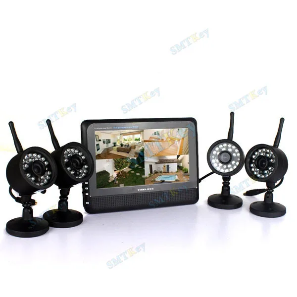 7" LCD Wireless Baby Monitor 4 Channel Quad Security System DVR With 4 ...
